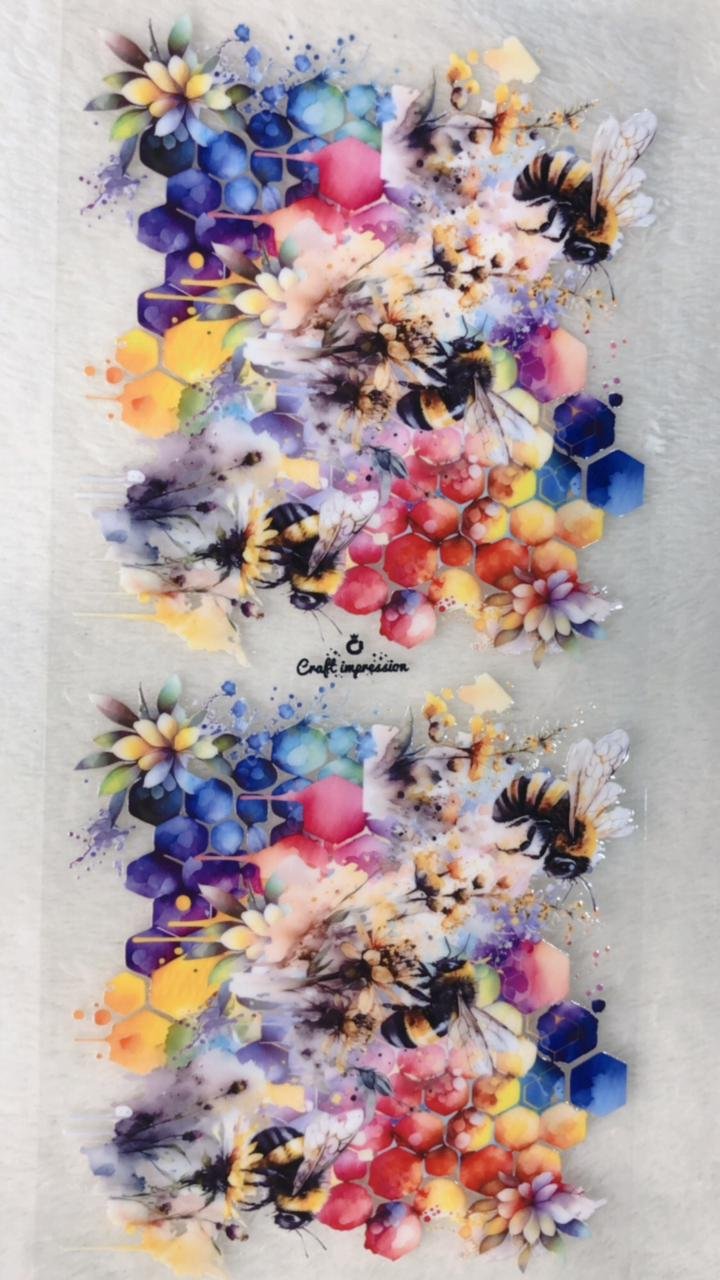Hunny Bee With Flowers – Waterproof Sticker – Craft Impression
